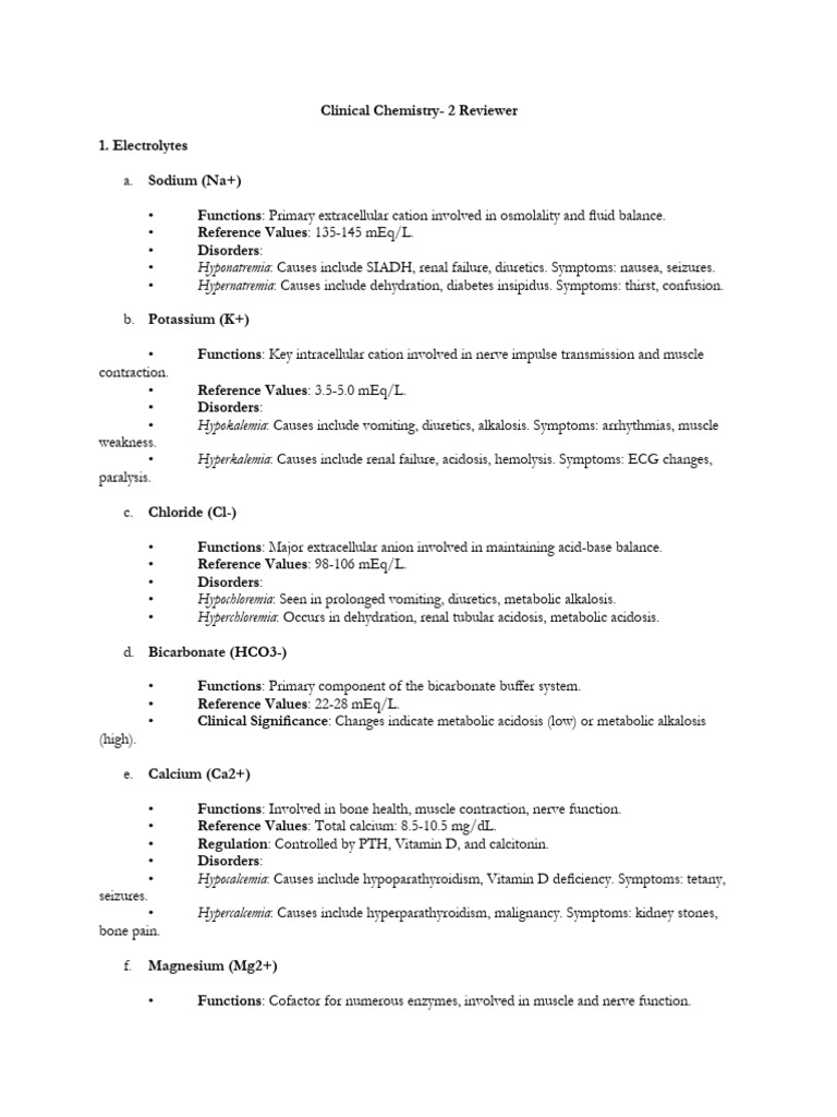 Clinical Chemistry Review: Electrolytes & Hormones | PDF | Molecular ...