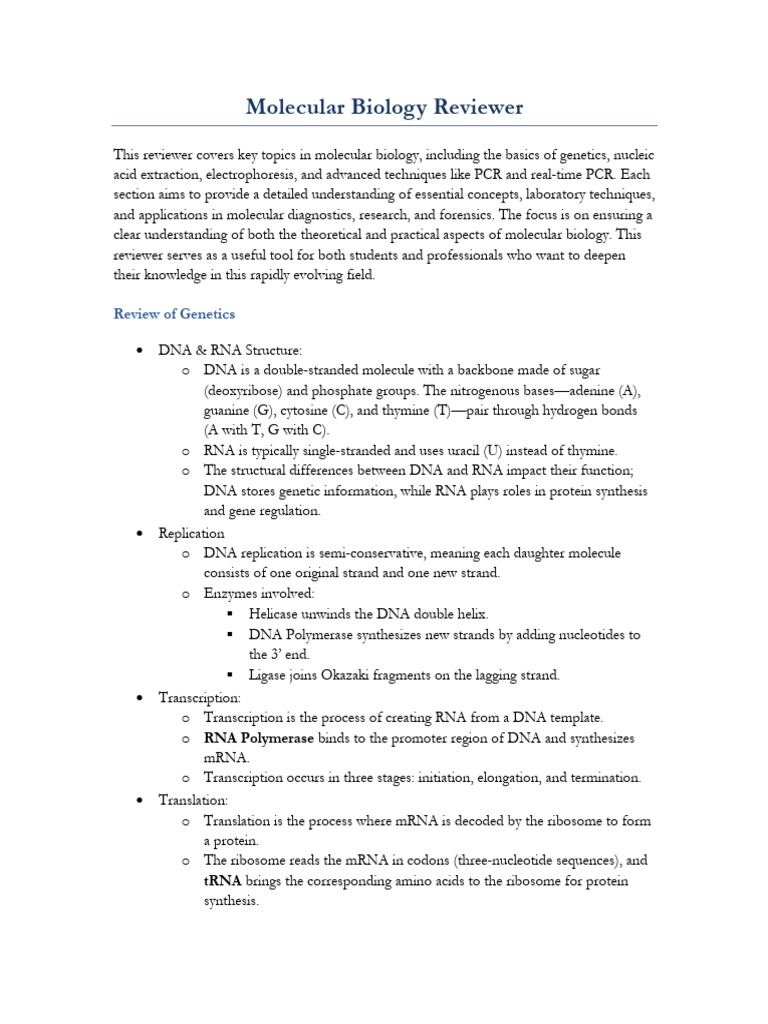 Comprehensive Molecular Biology Review | PDF | Polymerase Chain ...