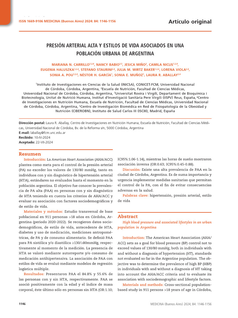 Presión Arterial Alta y Estilos de Vida Asociados en Una | PDF ...