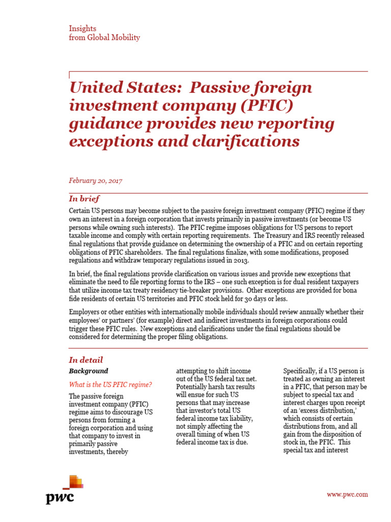 PFIC Reporting Exceptions Explained | PDF | Income Tax In The United ...
