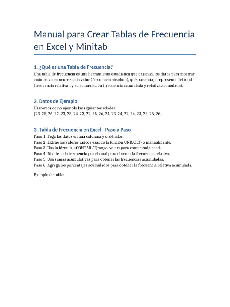 Manual Tablas Frecuencia Excel Minitab | PDF