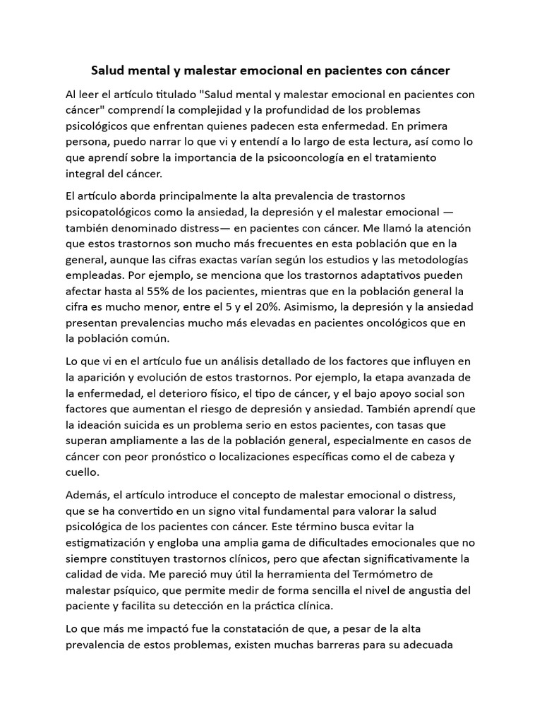 Salud Mental y Malestar Emocional en Pacientes Con Cáncer | PDF ...