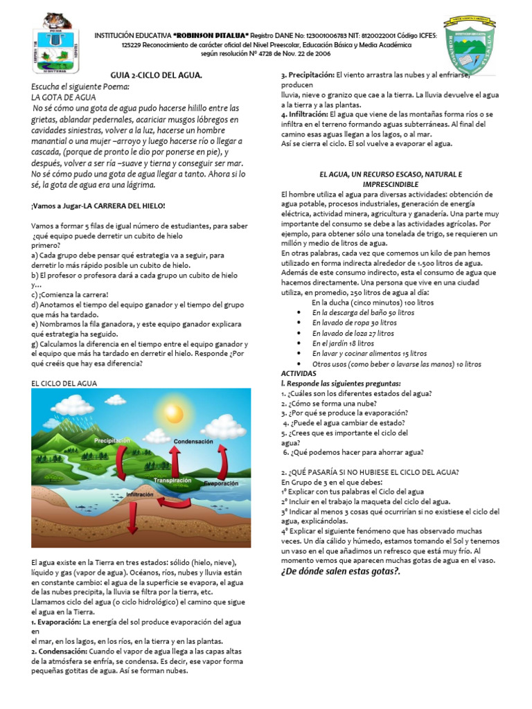 Guia 2-2C Ciclo Del Agua | PDF | Agua | Vapor de agua