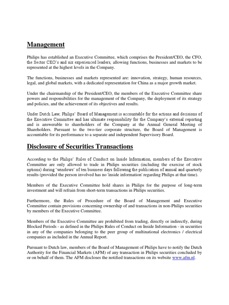 Philips Board and Management Structure | PDF | Chief Executive Officer ...