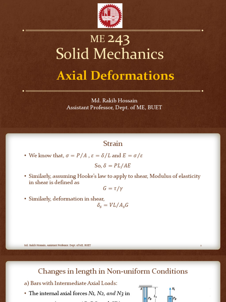 Lecture 03 - ME 243 - Axial Deformations | PDF | Deformation (Engineering) | Deformation (Mechanics)