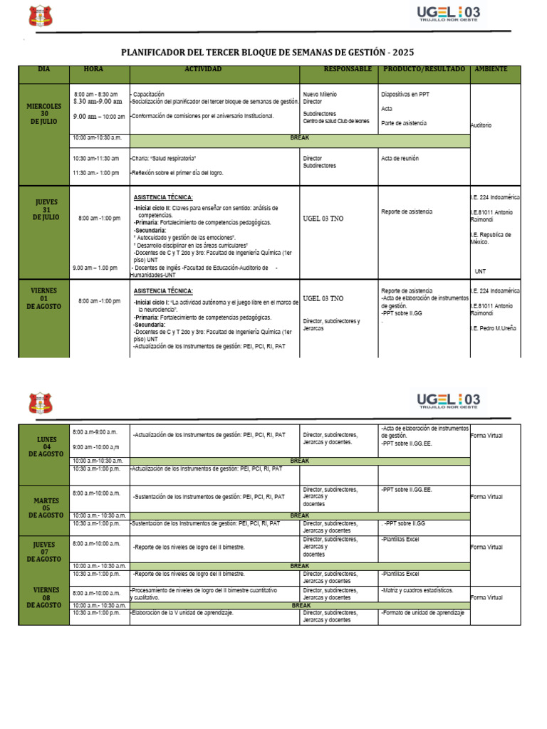 Planificador S.G. Julio 2025 Pmu | PDF