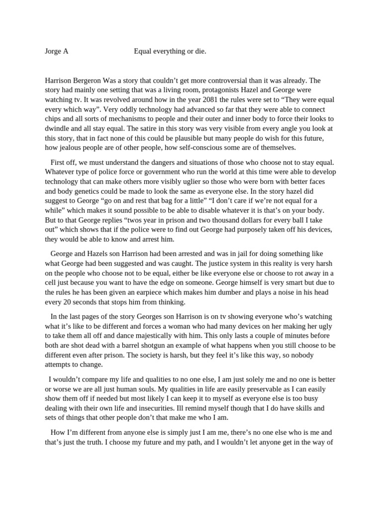 "Exploring Equality in Harrison Bergeron" | PDF