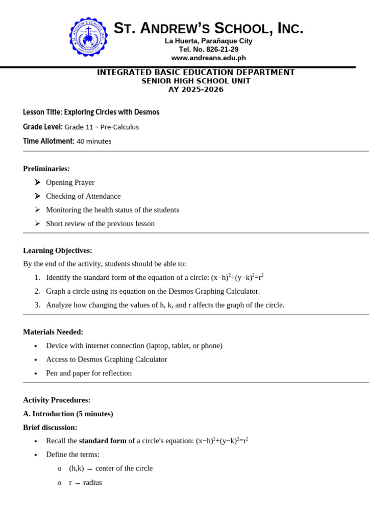Lesson - Exploring Circles With Desmos | PDF | Mathematics