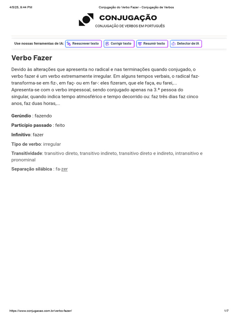 Conjugação do Verbo Fazer em Português | PDF | Relações sintáticas ...