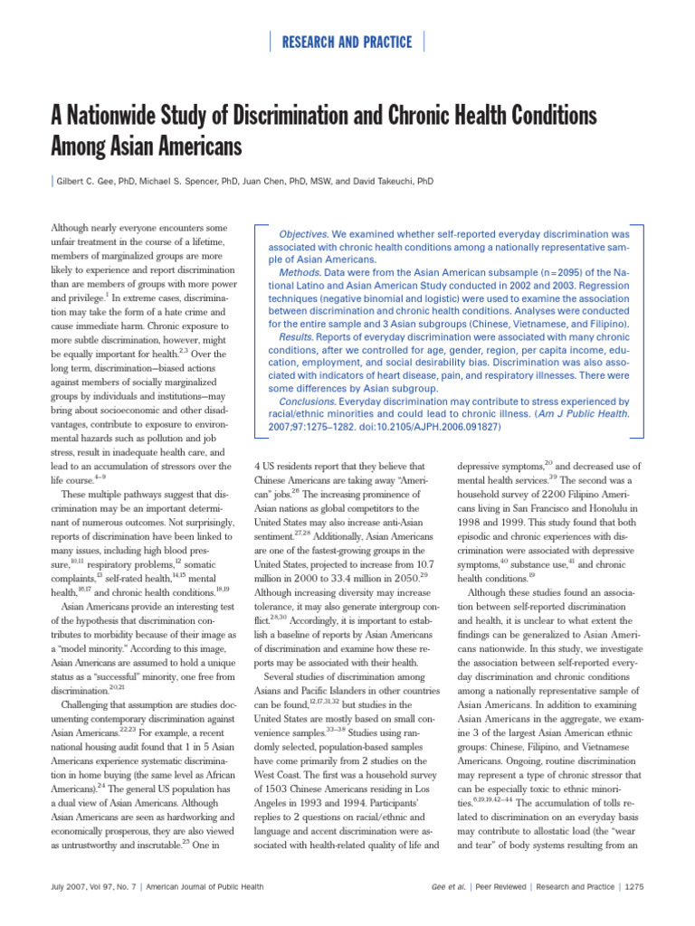 Discrimination's Impact on Asian American Health | PDF | Chronic ...