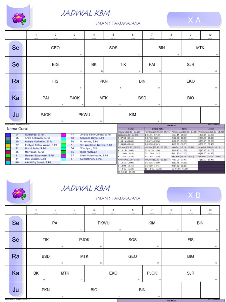 Jadwal KBM Per-Kelas TP 2025-2026 Full | PDF