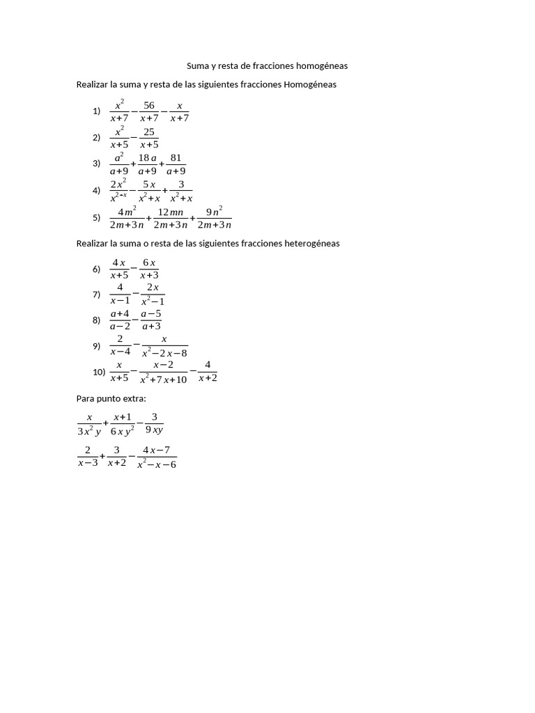 Suma y Resta de Fracciones Alg | PDF
