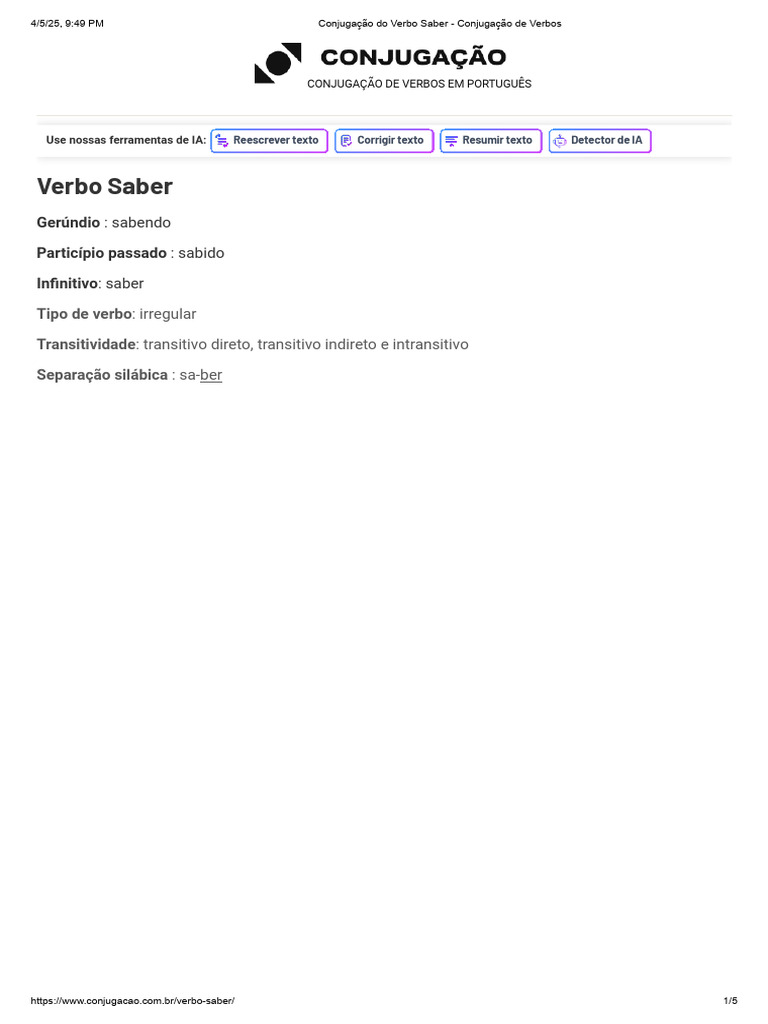 Conjugação Do Verbo Saber | PDF | Relações sintáticas | Semântica