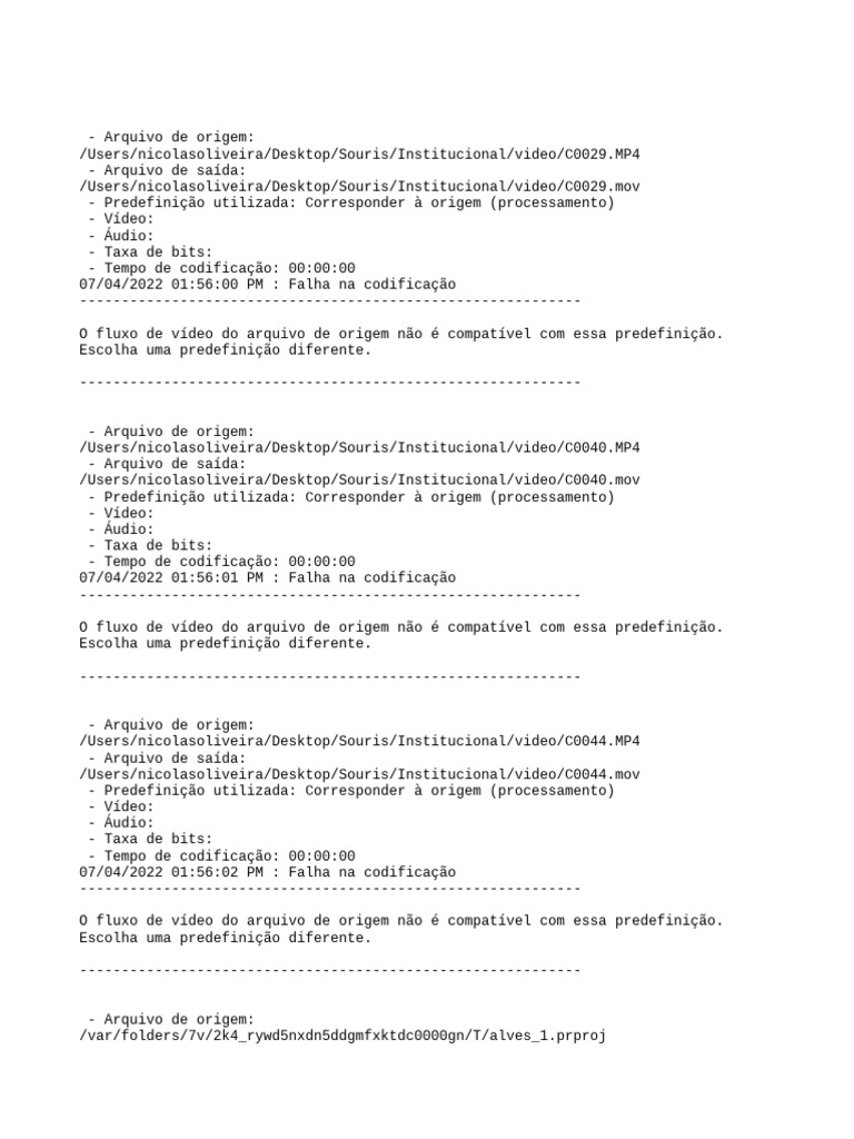 A Me Encoding Error Log | PDF | Videotelefonia | Televisão digital