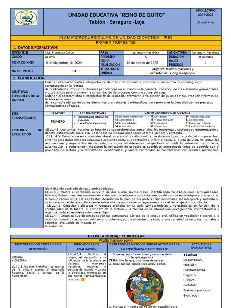 Stmicrocuricular 2024 - 2025 (Decimo) - Segundo Trimestre | PDF | Lengua española | Evaluación