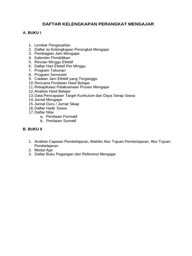 Daftar Lengkap Perangkat Mengajar | PDF