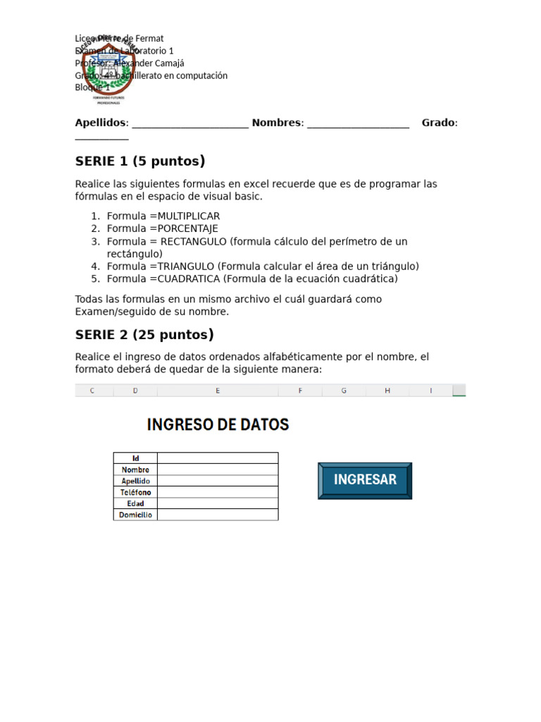 Examen Laboratorio 1 4o Baco | PDF