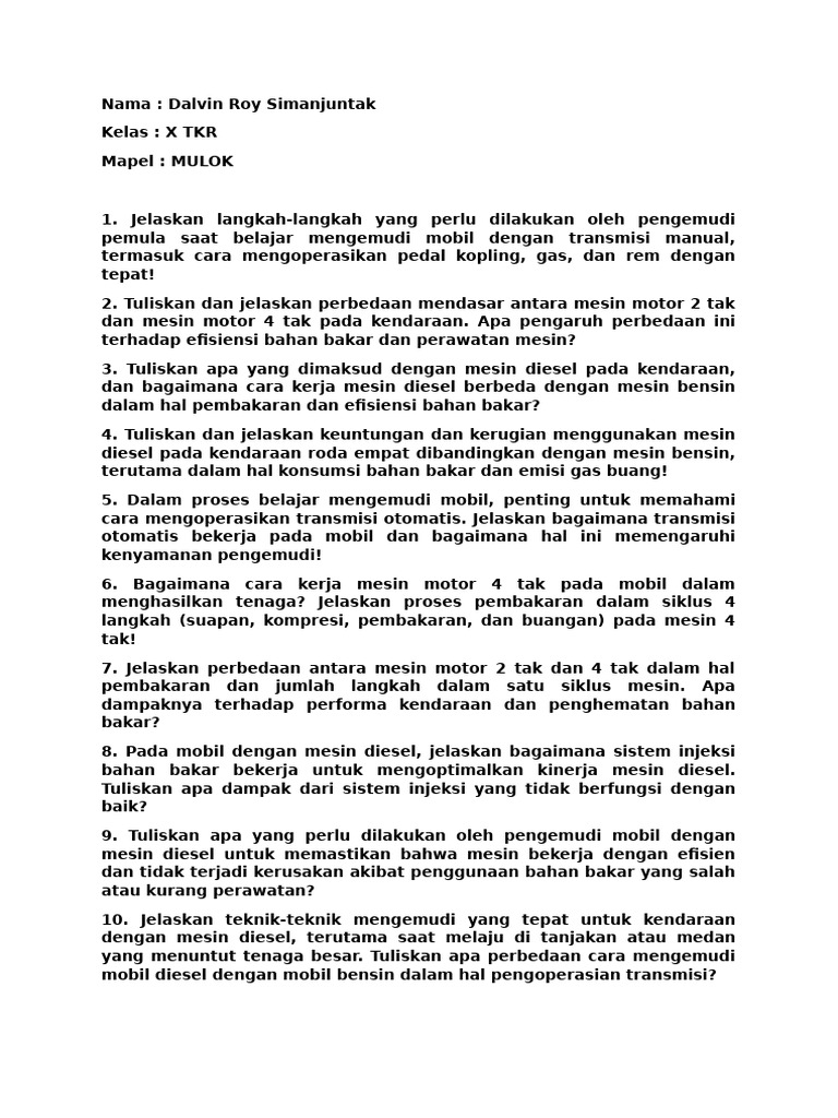 Mulok Kelas X TKR | PDF
