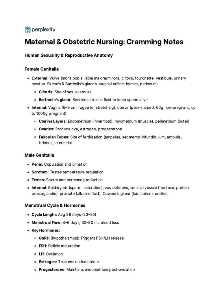 Maternal & Obstetric Nursing - Cramming Notes | PDF | Menstrual Cycle ...