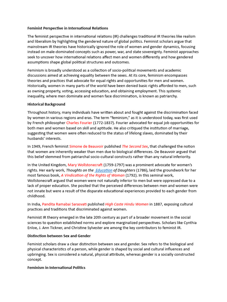 Feminist Perspectives in International Relations | PDF | Gender Studies ...