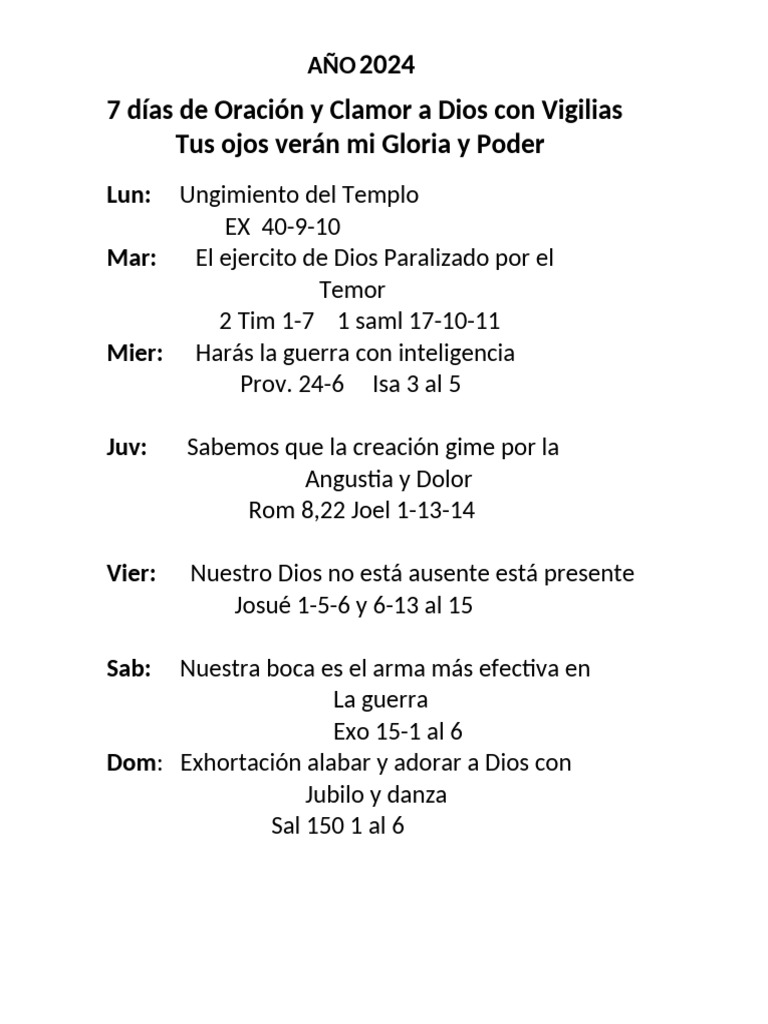 7 Días de Oración y Clamor A Dios Con Vigilias | PDF