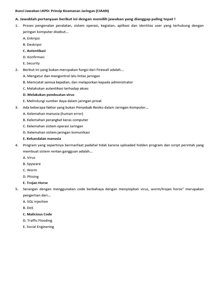Kunci Jawaban Keamanan Jaringan CIAAN | PDF