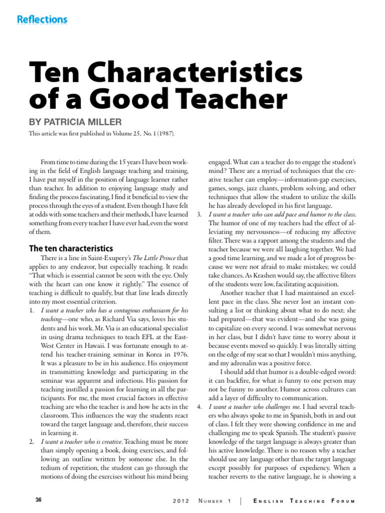 10 Characteristics of A Good Teacher | PDF | Teachers | Classroom Management