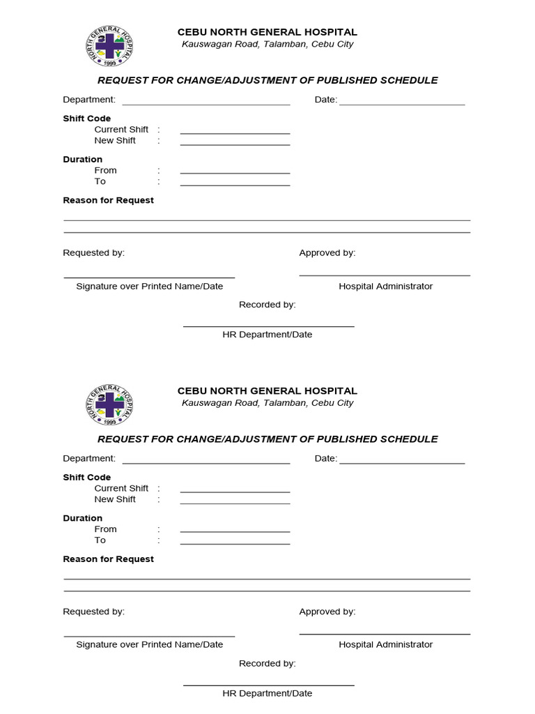 Dept Head - Request For Change or Adjustment of Published Schedule | PDF