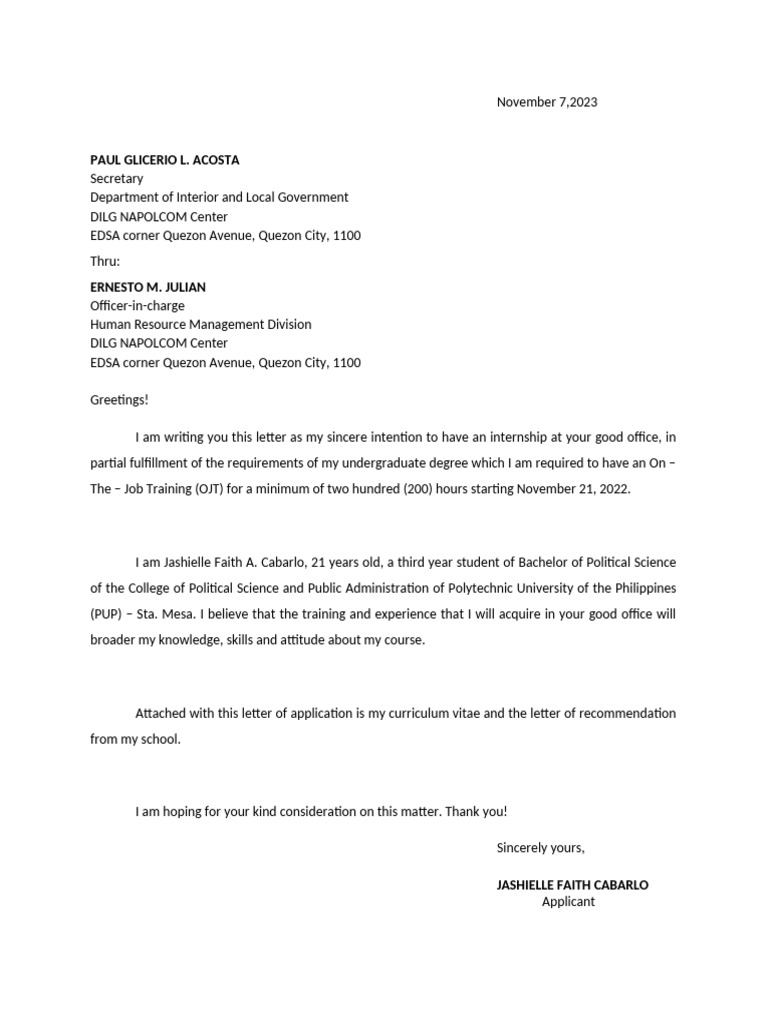 Activity 1 Letter - Cabarlo, Jashielle Faith | PDF