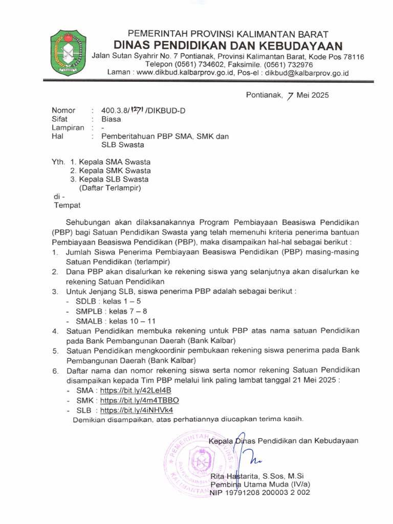 Surat Pemberitahuan PBP Sma, SMK Dan SLB Swasta | PDF