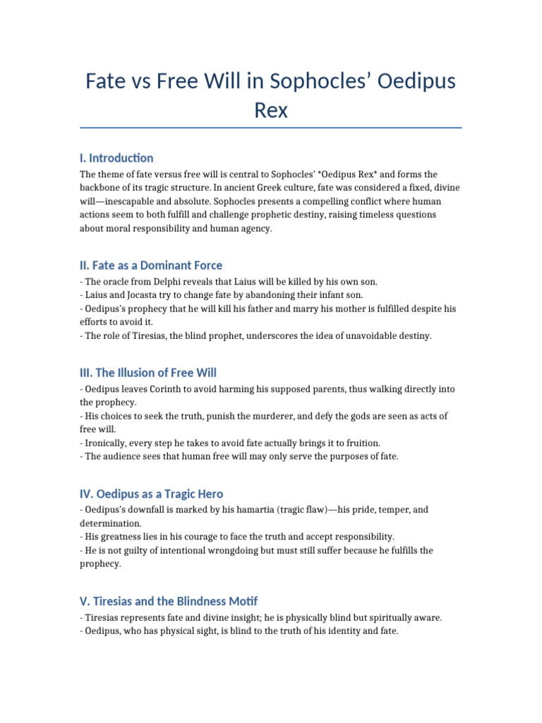 Fate vs Free Will in Oedipus Rex | PDF | Oedipus | Religious Belief And ...