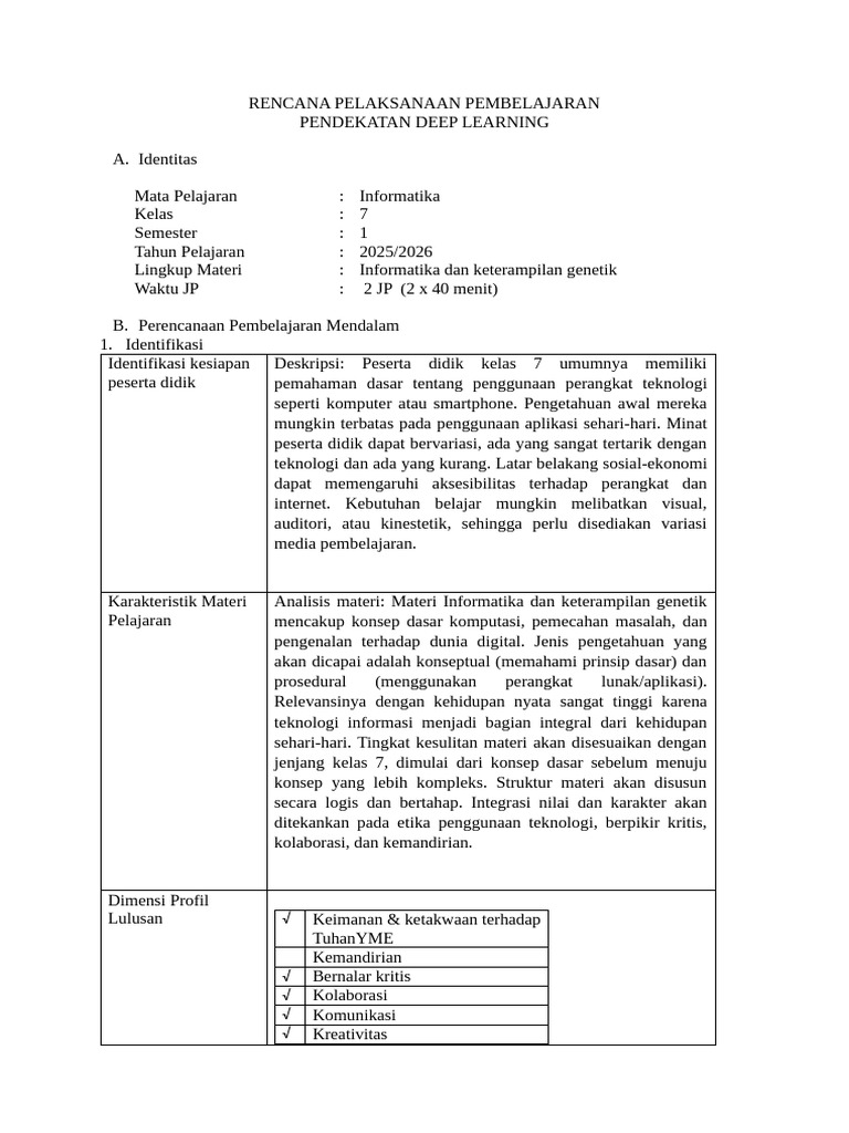 Template RPP Deep Learning - Isi | PDF