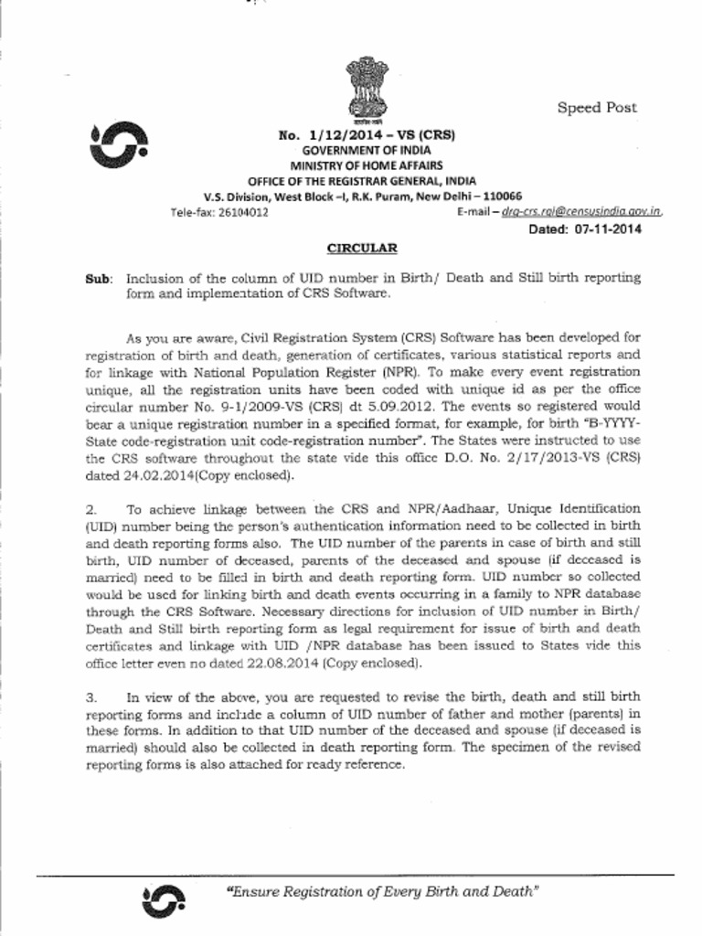 UID Circular For 10 States | PDF