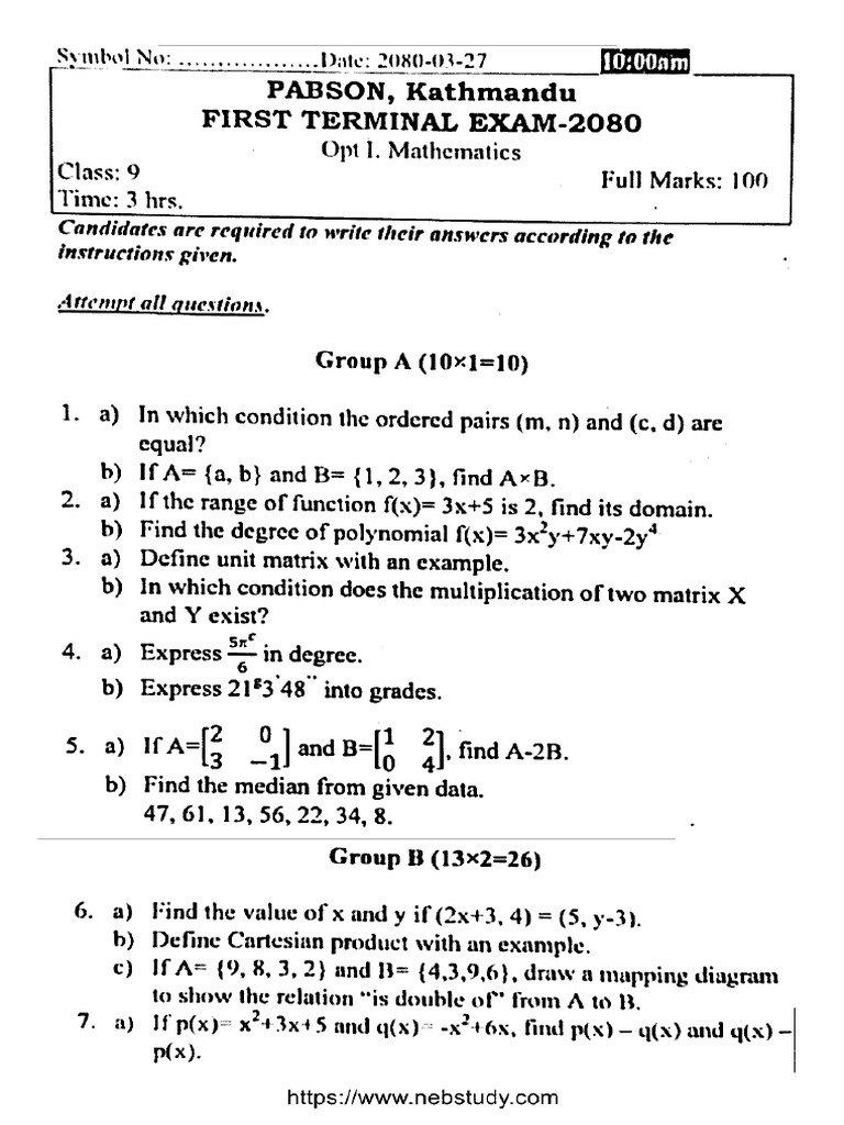 Class 9 First Term Mathematics 301123 2023 | PDF