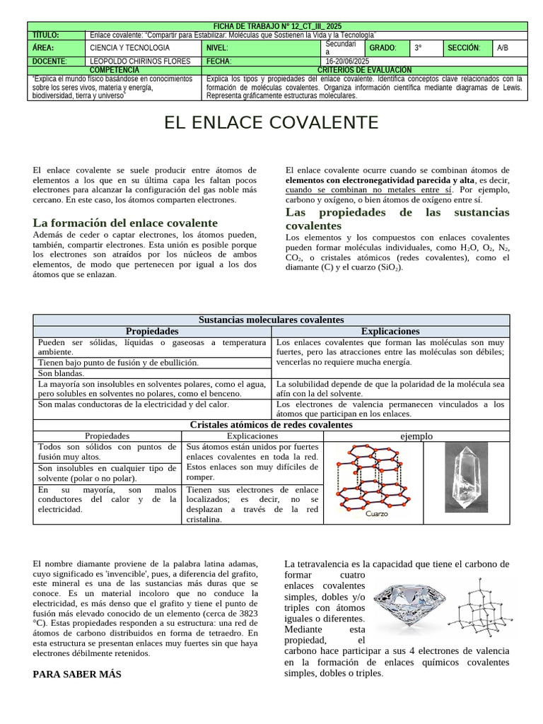 El Enlace Covalente | PDF | Enlace químico | Enlace covalente