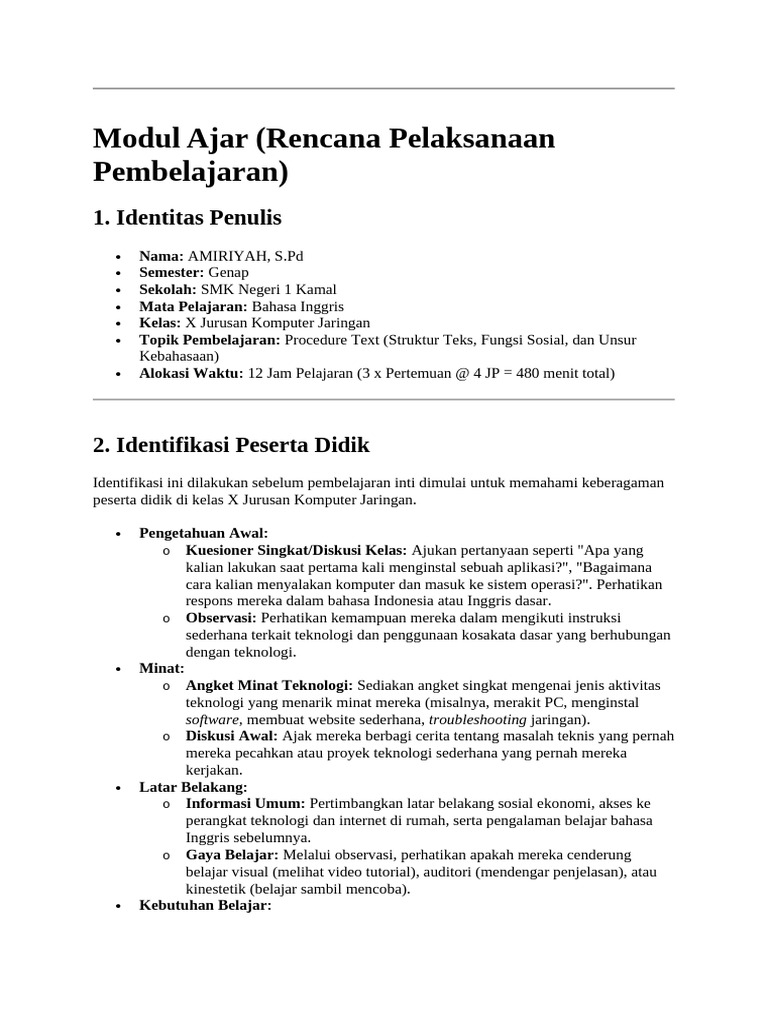 Modul Ajar X Procedur TKJ | PDF