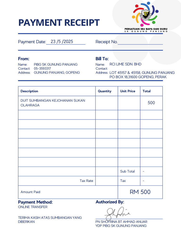 Payment Receipt for Sports Donation | PDF