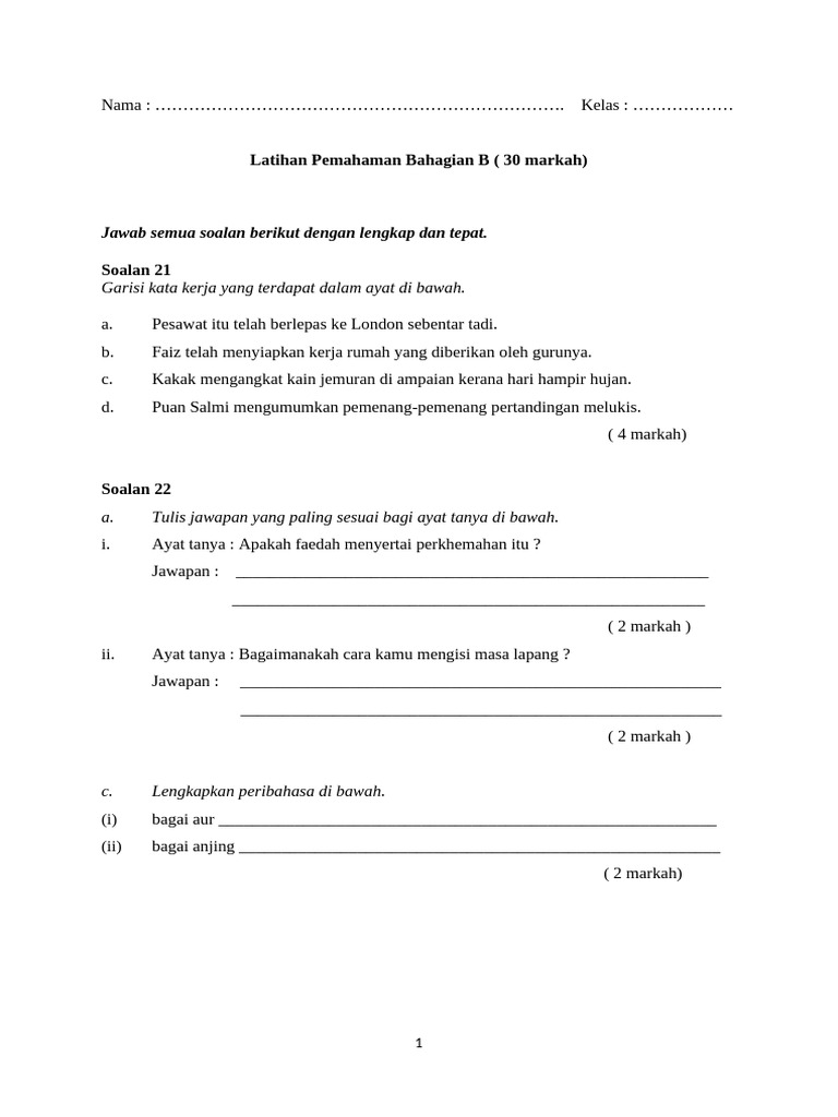 Latihan Pemahaman Bahasa Melayu | PDF