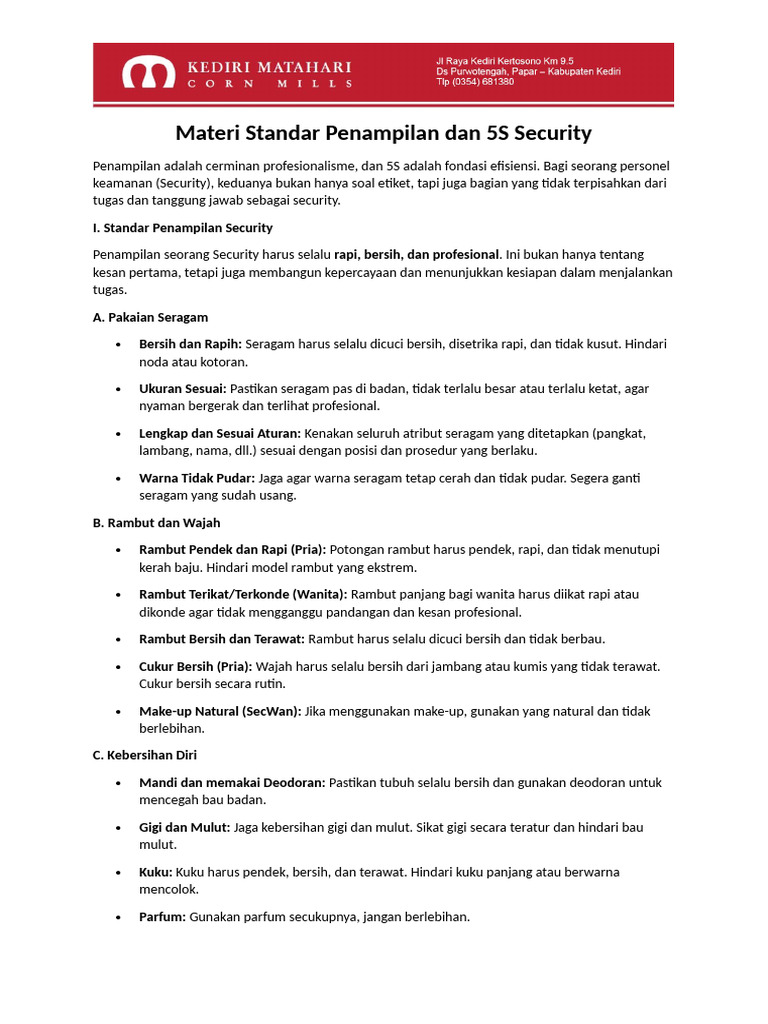 Materi Standar Penampilan Dan 5S Security | PDF