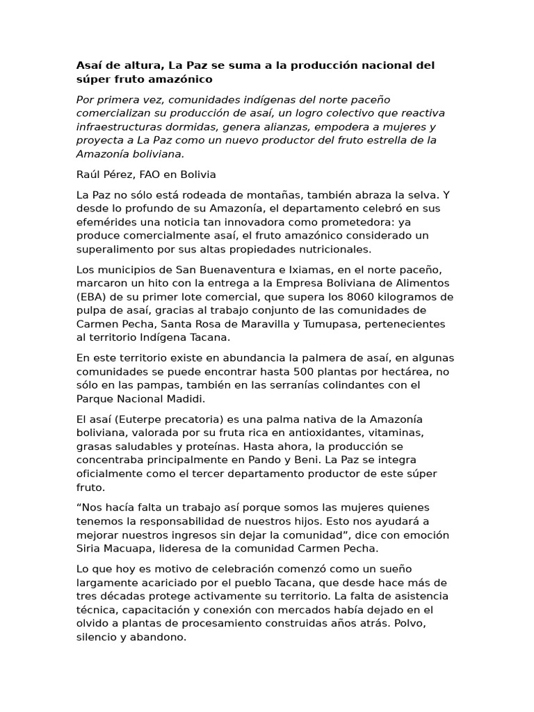 Asaí de Altura | PDF | Bolivia | Selva amazónica