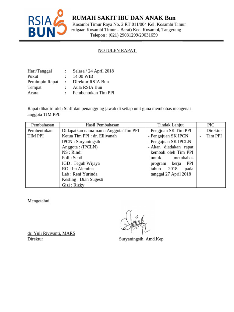 Notulen Rapat Pembentukan Tim Ppi Dan Penyusunan Pedoman 24 April 2018 | PDF