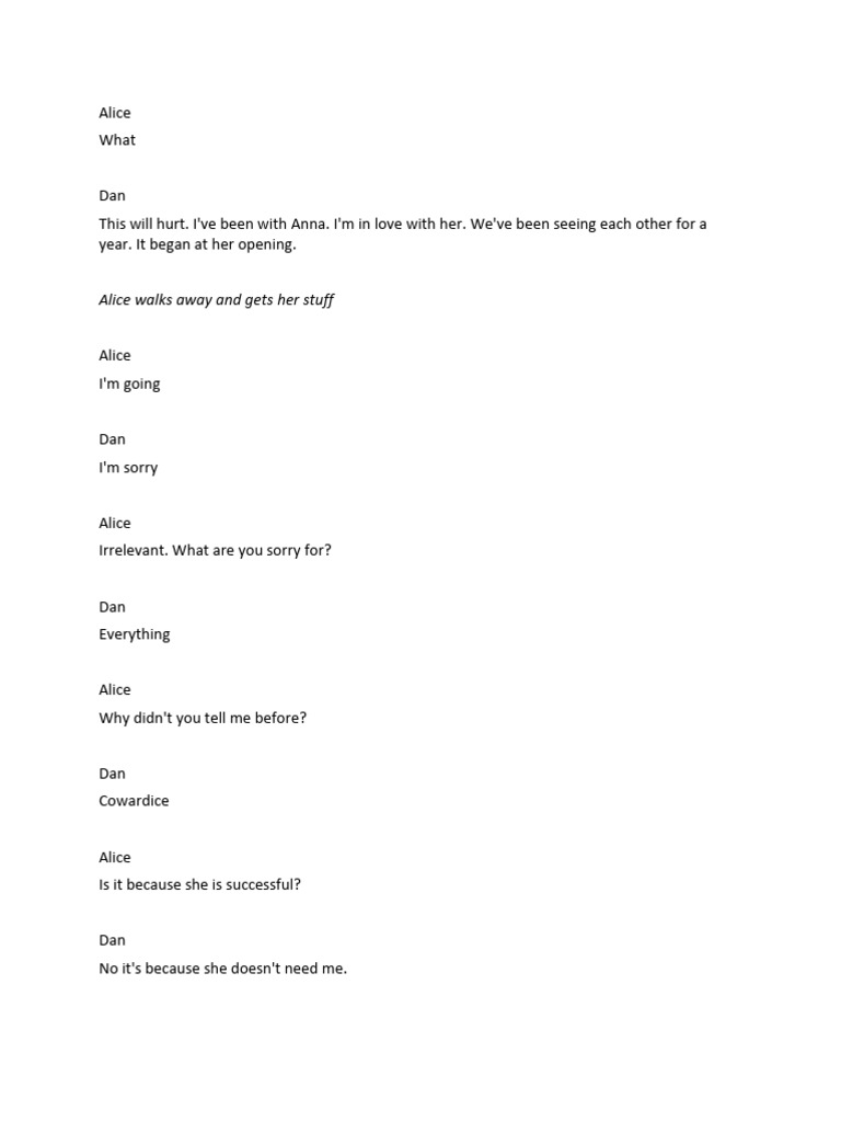 Alice and Dan's Heartbreak Confrontation | PDF