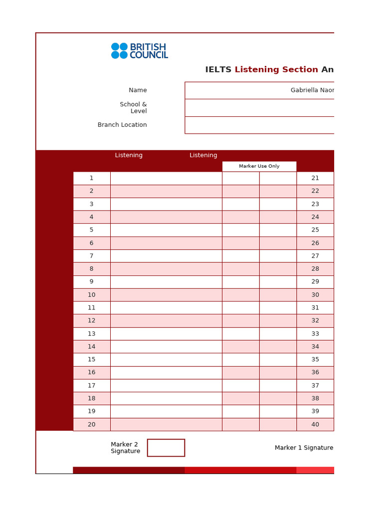 Answer Sheets IELTS Listening & Reading | PDF | Language Education ...