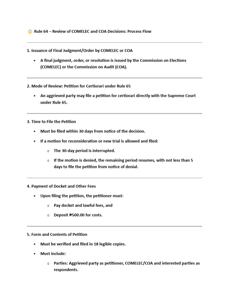 Rule 64: Review Process for COMELEC/COA | PDF | Supreme Court Of The ...
