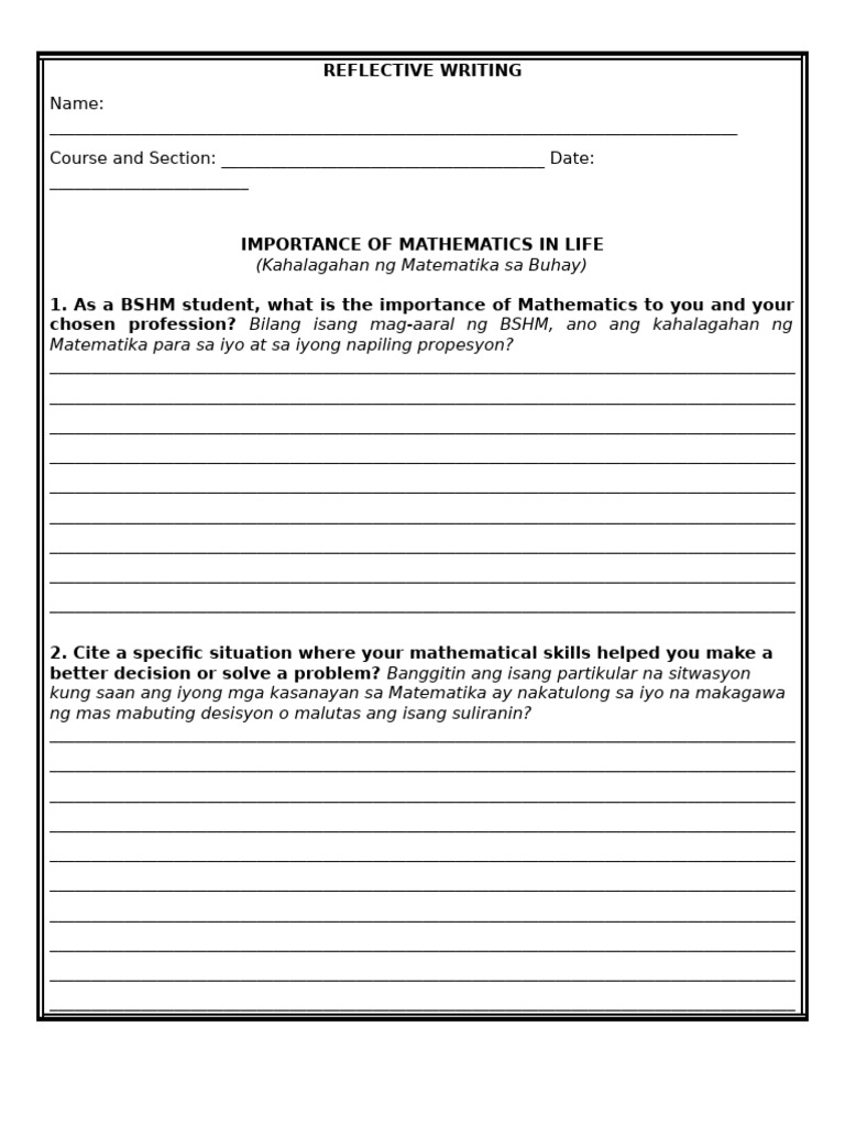 Reflective Writing BSHM | PDF