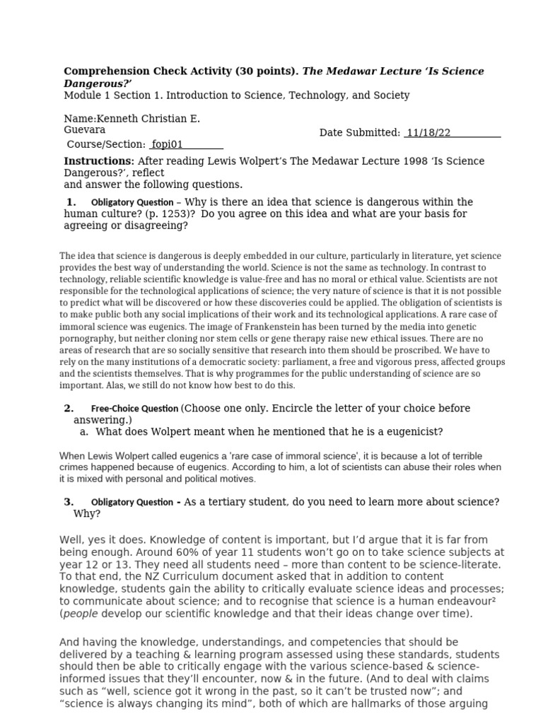 MRR 1 - Comprehension Check Questions - 2Q2223 | PDF | Science | Knowledge