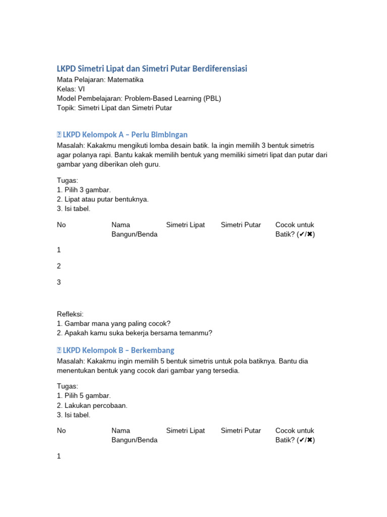 LKPD Simetri Berdiferensiasi | PDF