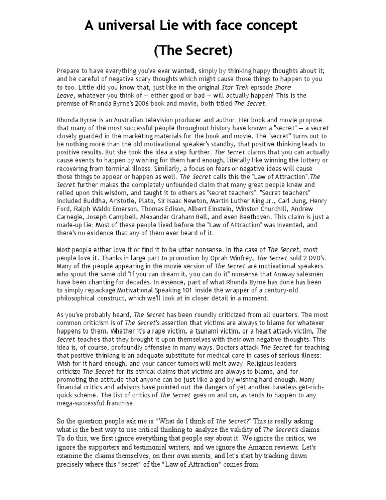 A Universal Lie | PDF | Law Of Attraction (New Thought) | Science