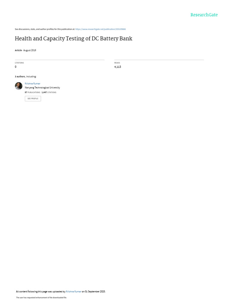 Health and Capacity Testing of DC Battery Bank: August 2019 | PDF ...