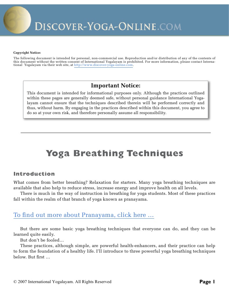 Yoga Breathing Techniques | PDF